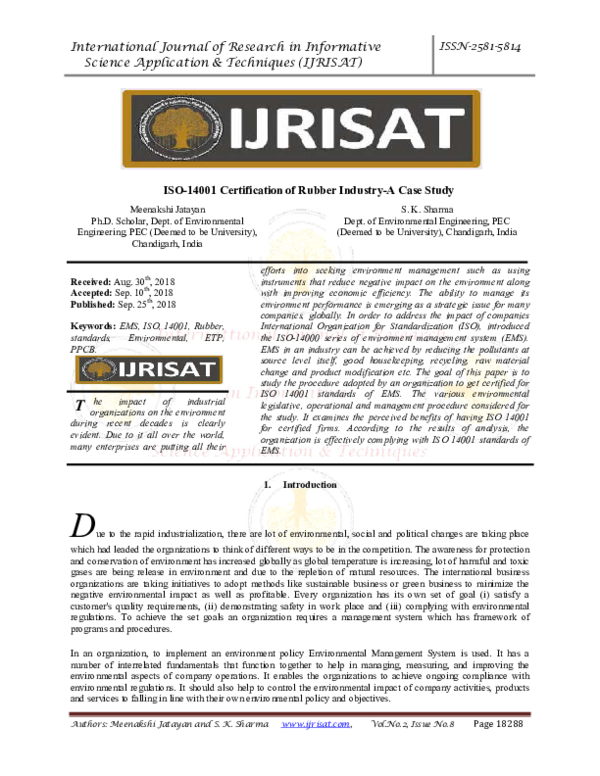 (PDF) ISO-14001 Certification of Rubber Industry-A Case Study