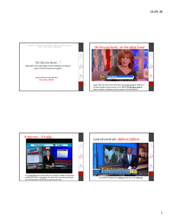 (PDF) "On the one hand… ”: Opposition and optionality in the embodied ...