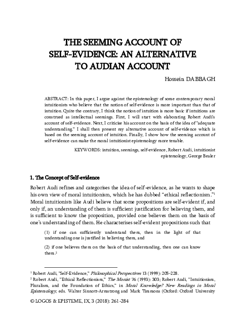 (PDF) The Seeming Account of Self-Evidence: An Alternative to Audian ...