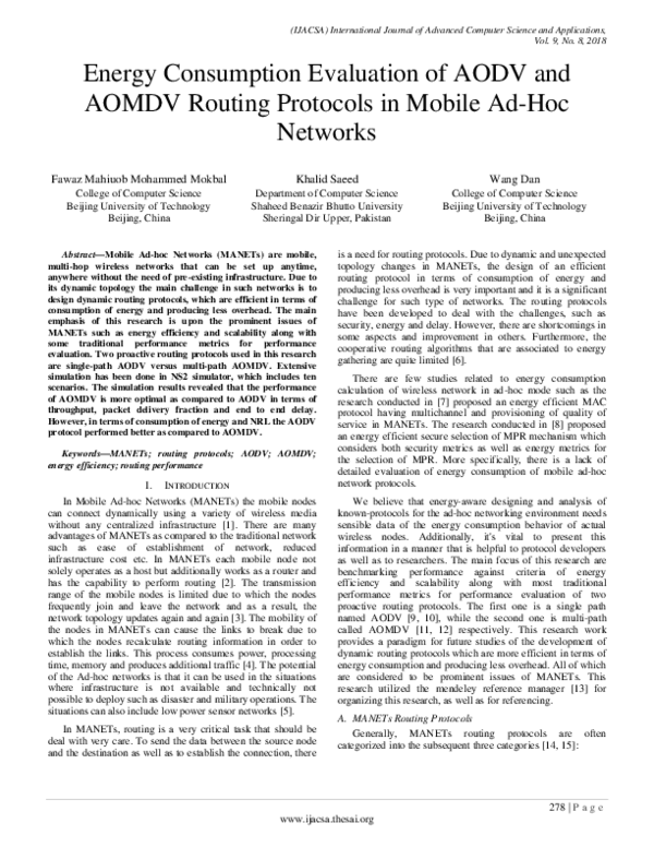 Pdf Energy Consumption Evaluation Of Aodv And Aomdv Routing Protocols
