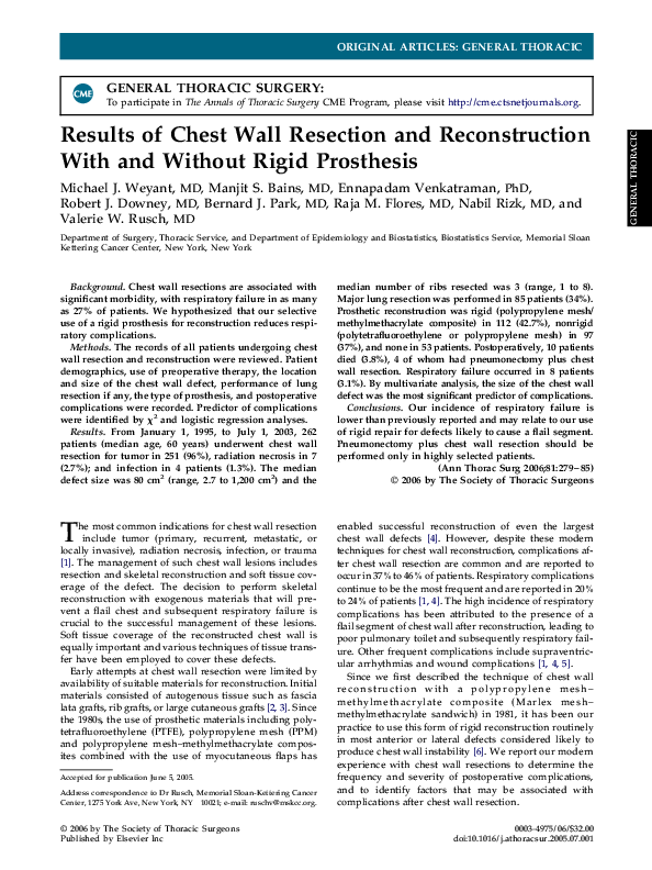 (PDF) Results of Chest Wall Resection and Reconstruction With and ...