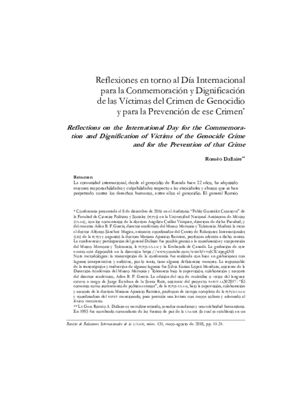 Pdf Reflexiones En Torno Al Día Internacional Para La Conmemoración Y