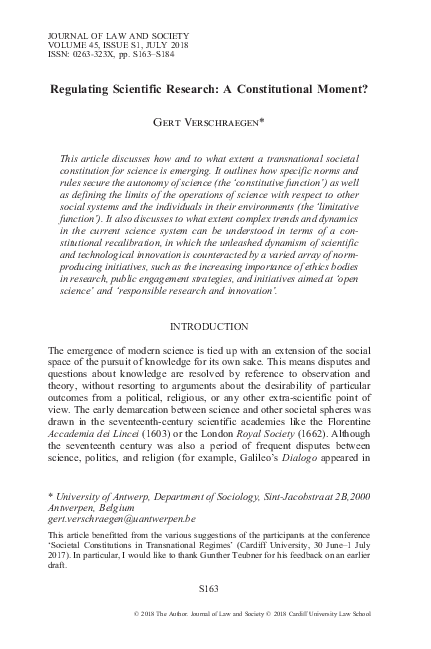 (PDF) Regulating Scientific Research: A Constitutional Moment | Gert ...