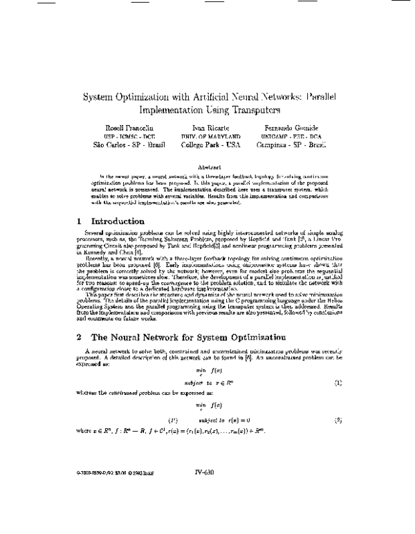 Pdf System Optimization With Artificial Neural Networks Parallel Implementation Using Transputers