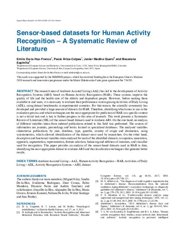 Pdf Sensor Based Datasets For Human Activity Recognition A