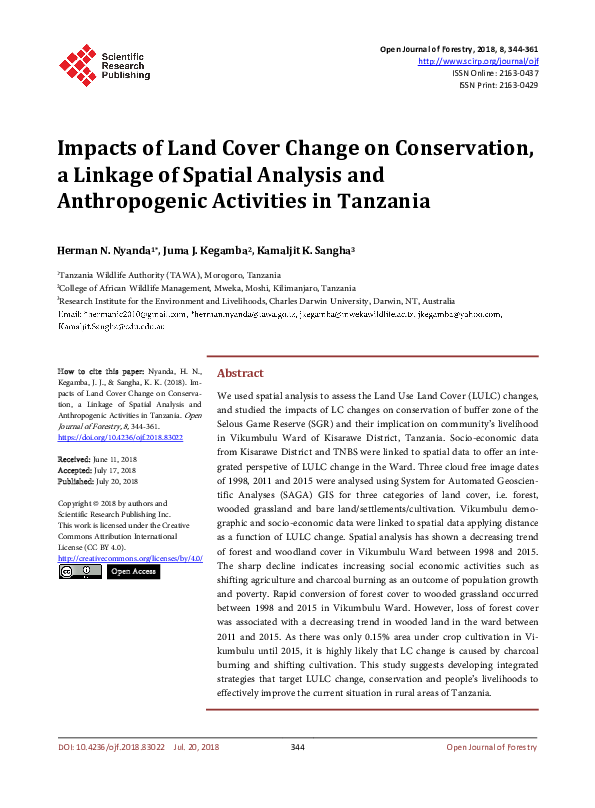 (PDF) Impacts of Land Cover Change on Conservation, a Linkage of ...
