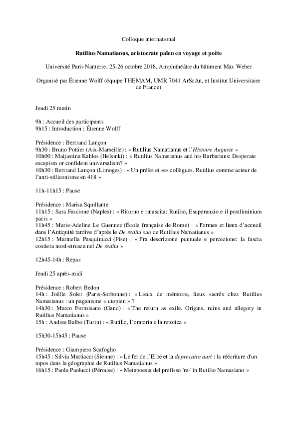 (DOC) Colloque Rutilius Namatianus programme