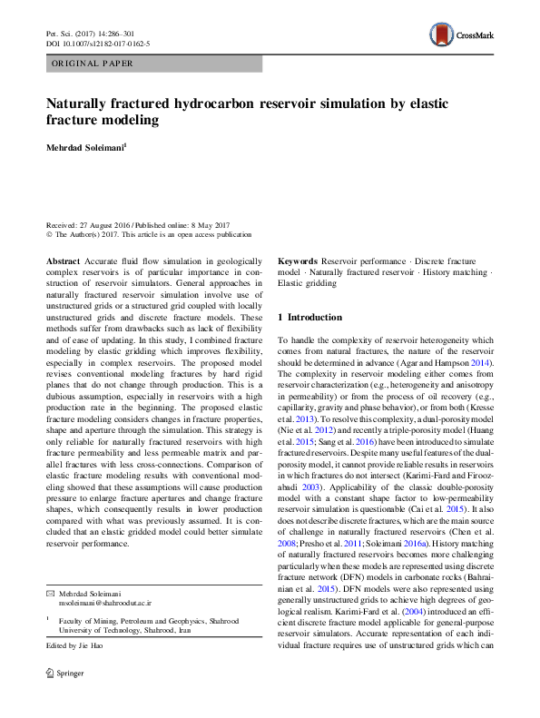Pdf Naturally Fractured Hydrocarbon Reservoir Simulation By Elastic Fracture Modeling