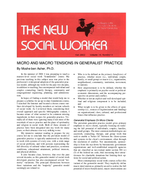(PDF) Micro and Macro Tensions in [Social Work] Generalist Practice