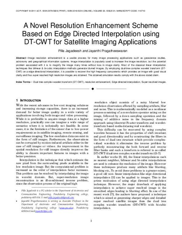 Pdf A Novel Resolution Enhancement Scheme Based On Edge Directed Interpolation Using Dt Cwt