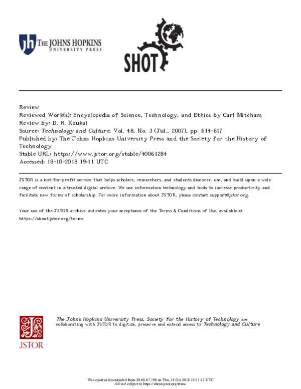 (PDF) Review: Encyclopedia of Science, Technology, and Ethics. Edited ...
