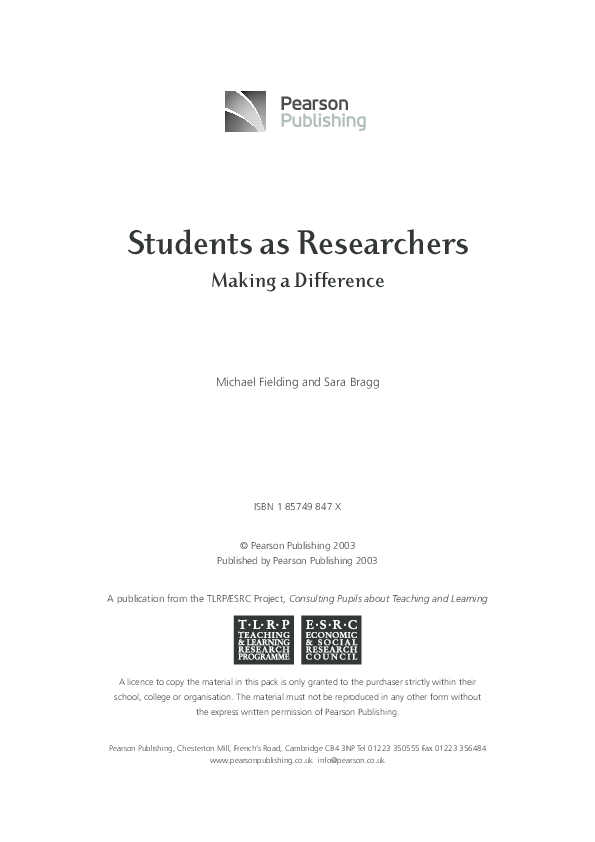 (PDF) Students as researchers: Making a difference | Michael Fielding ...