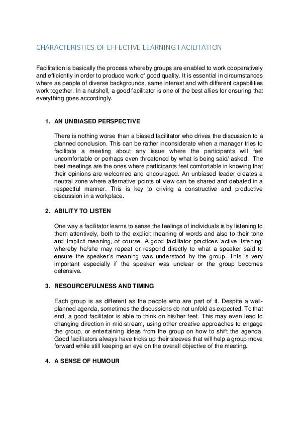 (DOC) CHARACTERISTICS OF EFFECTIVE LEARNING FACILITATION