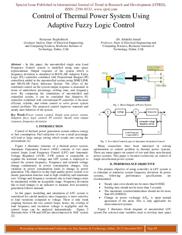 Pdf Control Of Thermal Power System Using Adaptive Fuzzy Logic Control