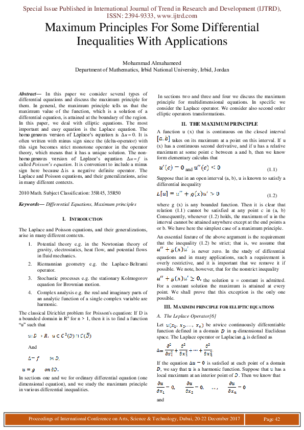 (PDF) Maximum Principles For Some Differential Inequalities With Applications