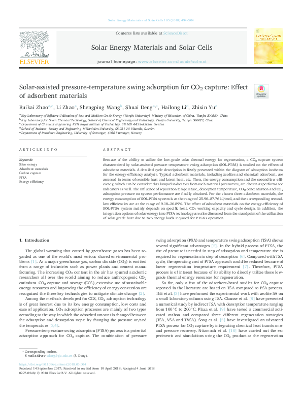 (PDF) Solar-assisted pressure-temperature swing adsorption for CO2 ...