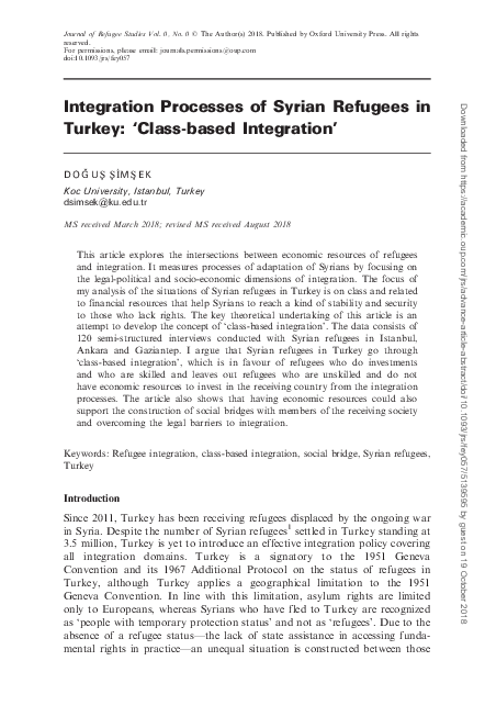 (PDF) Integration Processes of Syrian Refugees in Turkey: 'Class-based ...