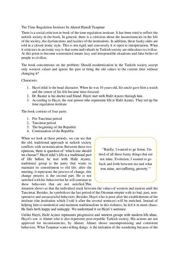 (PDF) The Time Regulation Institute by Ahmet Hamdi Tanpınar