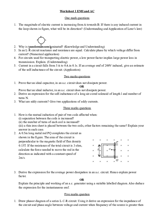 (DOC) Worksheet 1 EMI and AC One mark questions