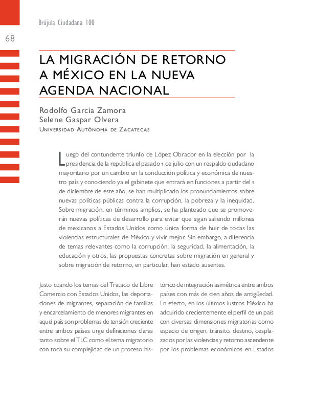 (PDF) Rodolfo García Zamora y Selene Gaspar Olvera (2018). La migración ...