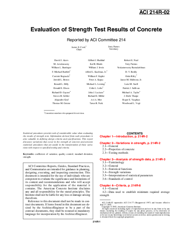 (PDF) Evaluation of Strength Test Results of Concrete ACI 214R-02