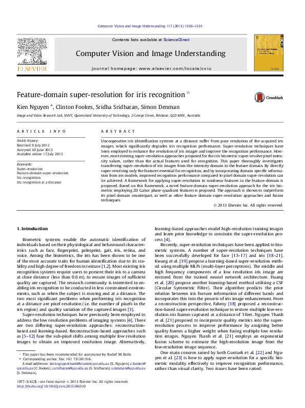 (PDF) Feature-domain super-resolution for iris recognition