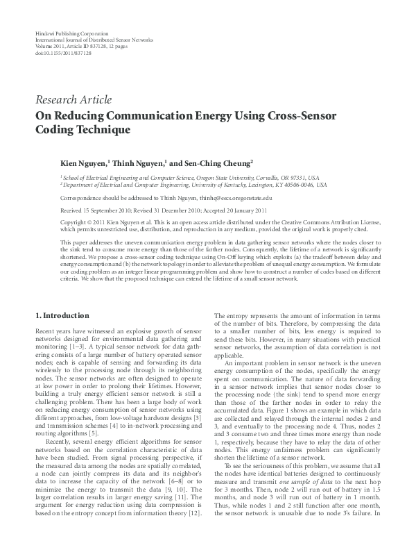 Pdf On Reducing Communication Energy Using Cross Sensor Coding Technique 0435