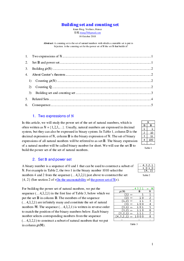 (PDF) Building set and counting set