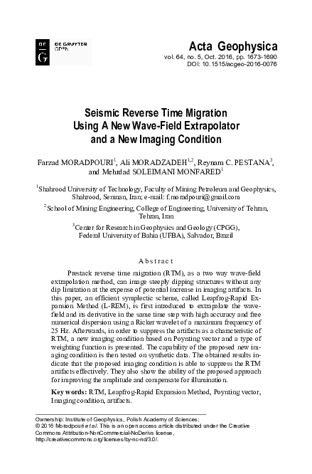 (PDF) Seismic Reverse Time Migration Using A New Wave-Field Extrapolator and a New Imaging Condition