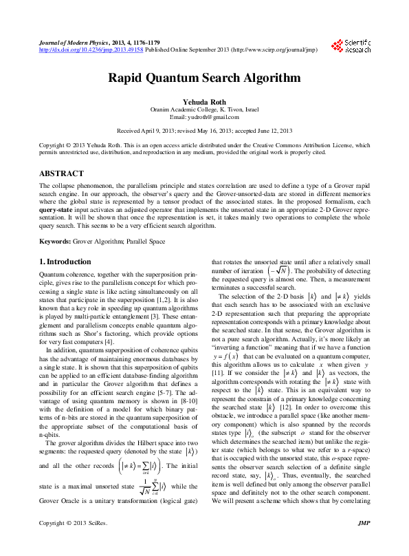 Pdf Rapid Quantum Search Algorithm