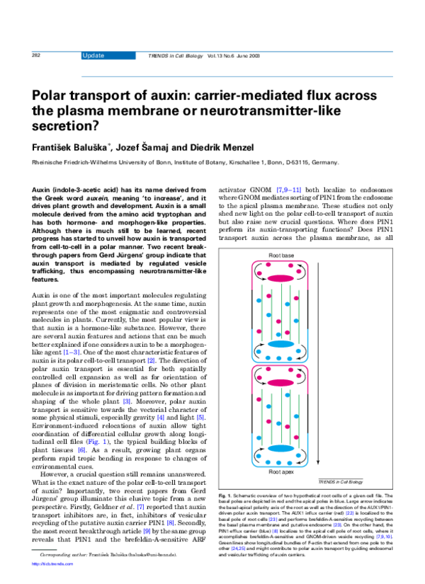 (PDF) Polar transport of auxin: carrier-mediated flux across the plasma ...