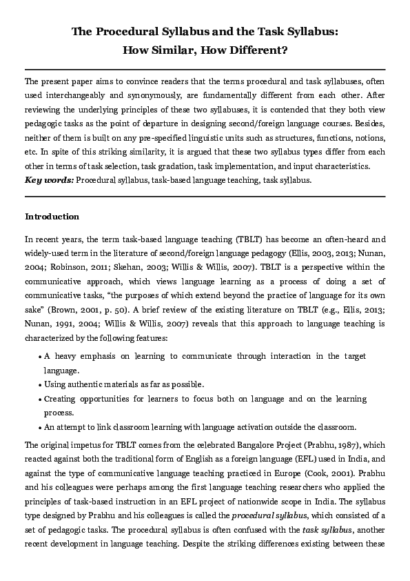 (DOC) The Procedural Syllabus and the Task Syllabus: How Similar, How Different