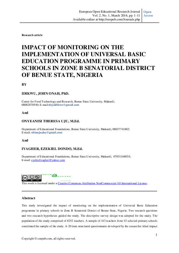 (PDF) IMPACT OF MONITORING ON THE IMPLEMENTATION OF UNIVERSAL BASIC ...