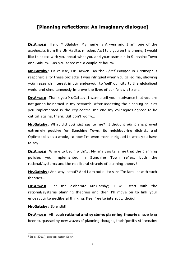 (PDF) Planning reflections: An imaginary dialogue