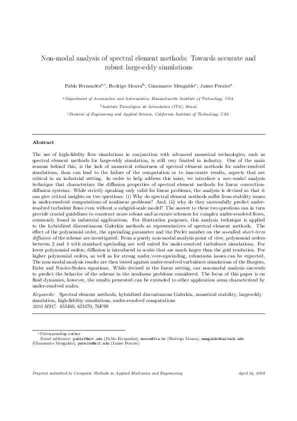 (PDF) Non-modal analysis of spectral element methods: Towards accurate and robust large-eddy ...