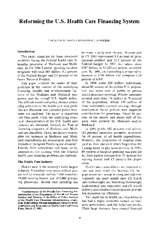 (PDF) Reforming the U.S. health care financing system
