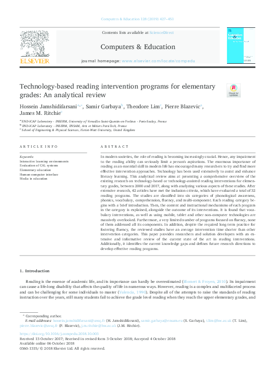 (PDF) Technology-based reading intervention programs for elementary ...
