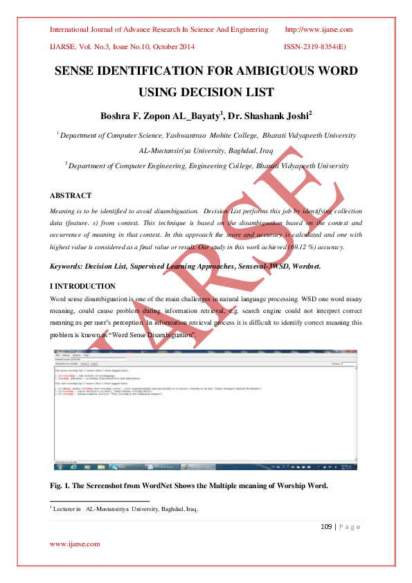 (PDF) SENSE IDENTIFICATION FOR AMBIGUOUS WORD USING DECISION LIST