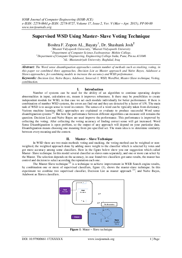 (PDF) Supervised WSD Using Master-Slave Voting Technique