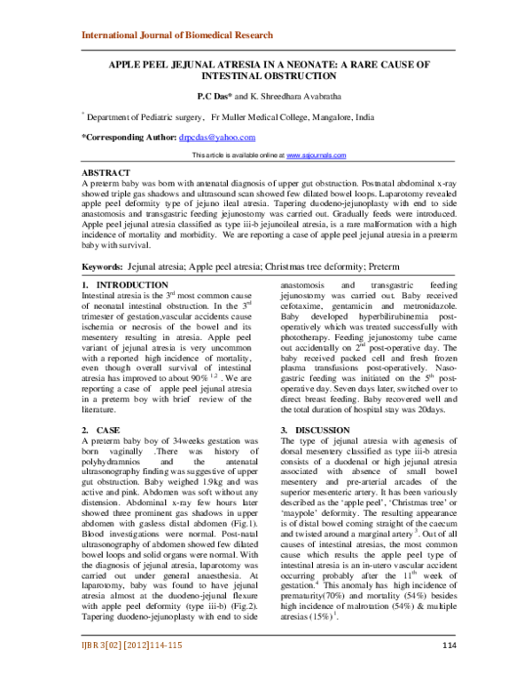 (PDF) APPLE PEEL JEJUNAL ATRESIA IN A NEONATE: A RARE CAUSE OF ...