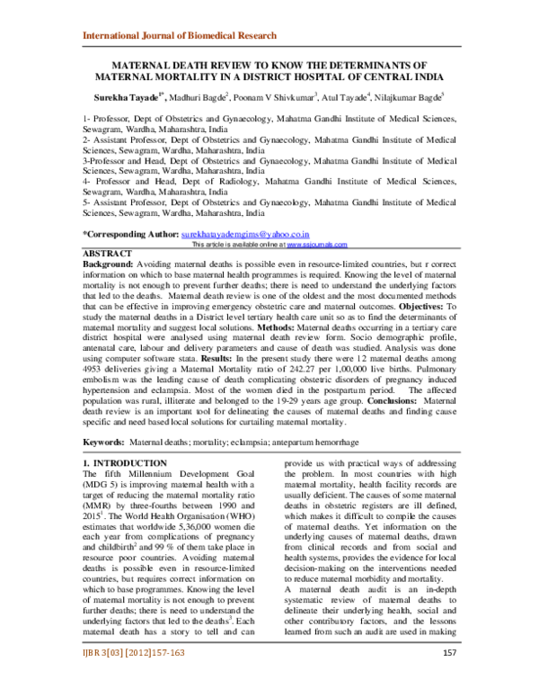 (PDF) MATERNAL DEATH REVIEW TO KNOW THE DETERMINANTS OF MATERNAL ...