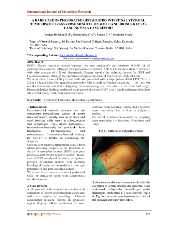Pdf A Rare Case Of Perforated Gist Gastro Intestinal Stromal Tumours