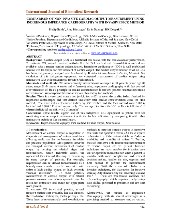 Pdf Comparison Of Non Invasive Cardiac Output Measurement Using