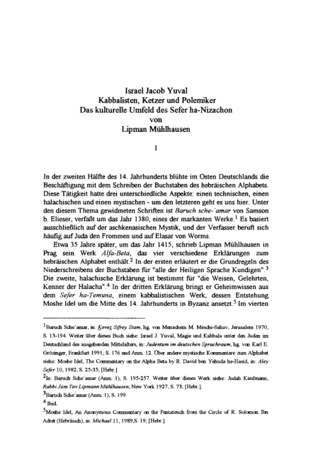 (PDF) Israel Jacob Yuval, “Kabbalisten, Ketzer und Polemiker: Das ...