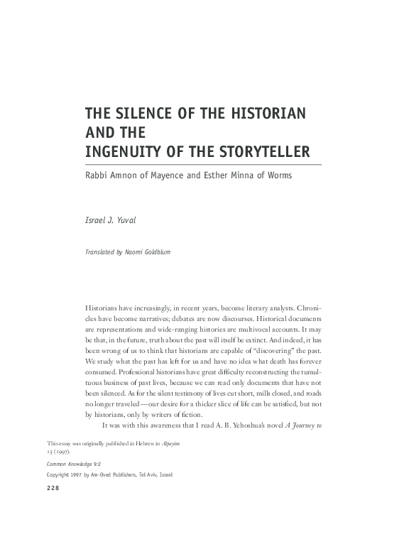 (PDF) Israel Jacob Yuval, “The Silence of the Historian and the ...