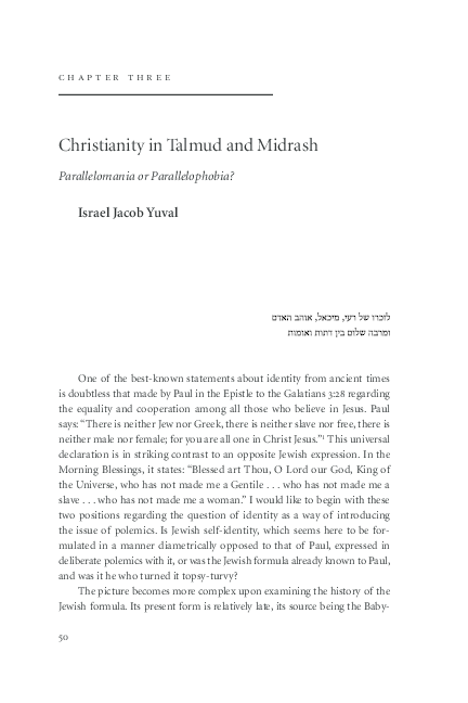 (PDF) Israel Jacob Yuval, “Christianity in the Talmud: Parallelomania ...