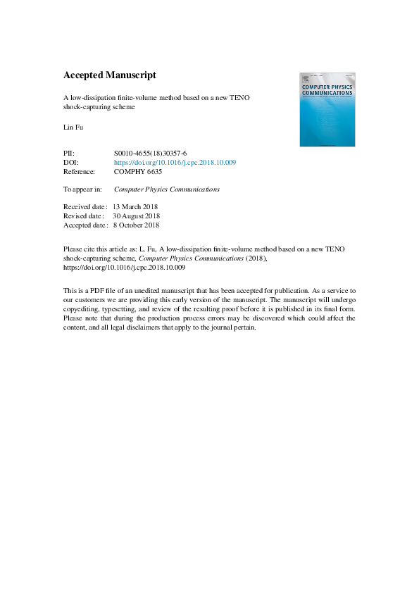 Pdf A Low Dissipation Finite Volume Method Based On A New Teno Shock Capturing Scheme