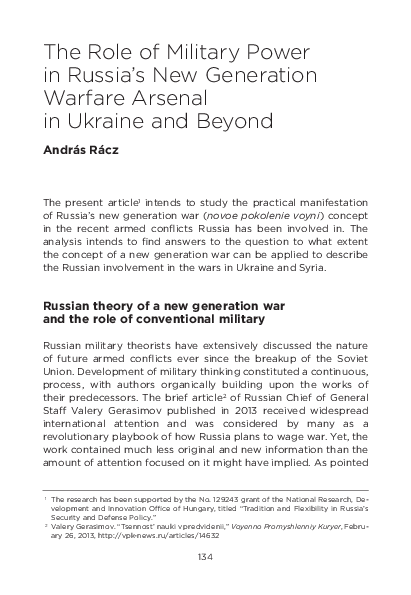 (PDF) The Role of Military Power in Russia's New Generation Warfare ...