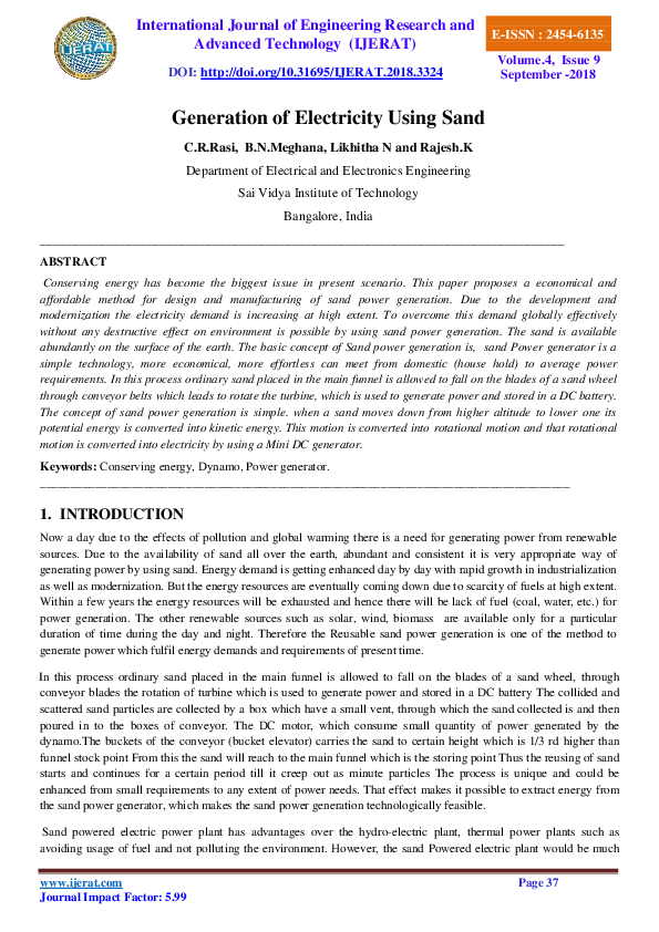 (PDF) Generation of Electricity Using Sand
