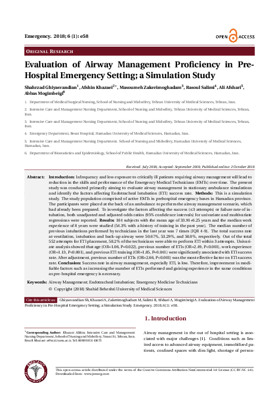 (PDF) Evaluation of Airway Management Proficiency in Pre- Hospital ...